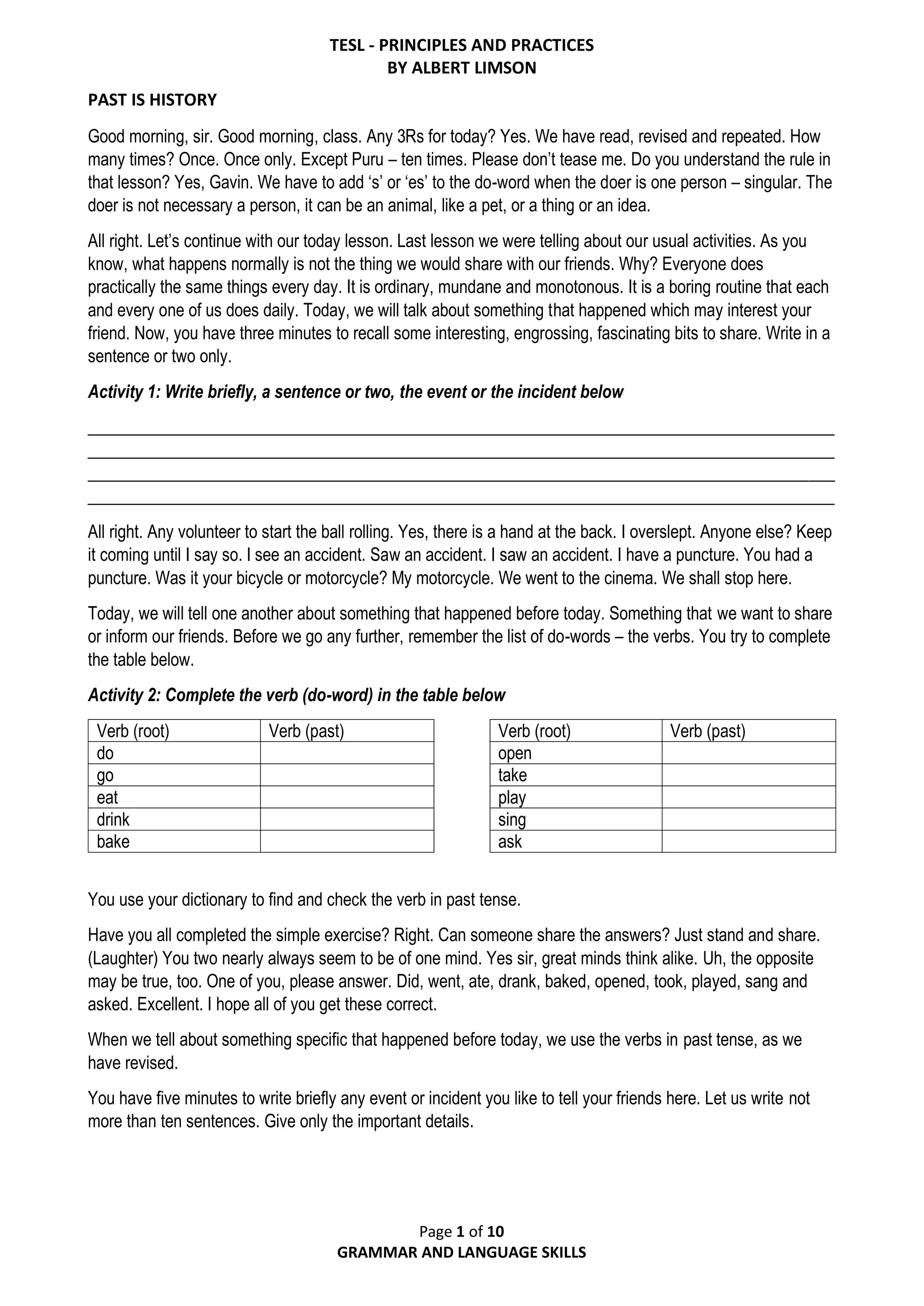 Verb grammar lesson past simple teachers and students | PDF | Dogs | Pets