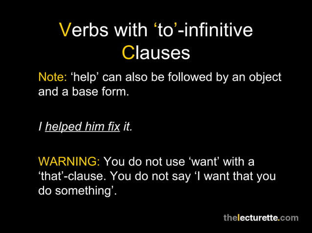 Verbs with 'To'-infinitive Clauses | PPT
