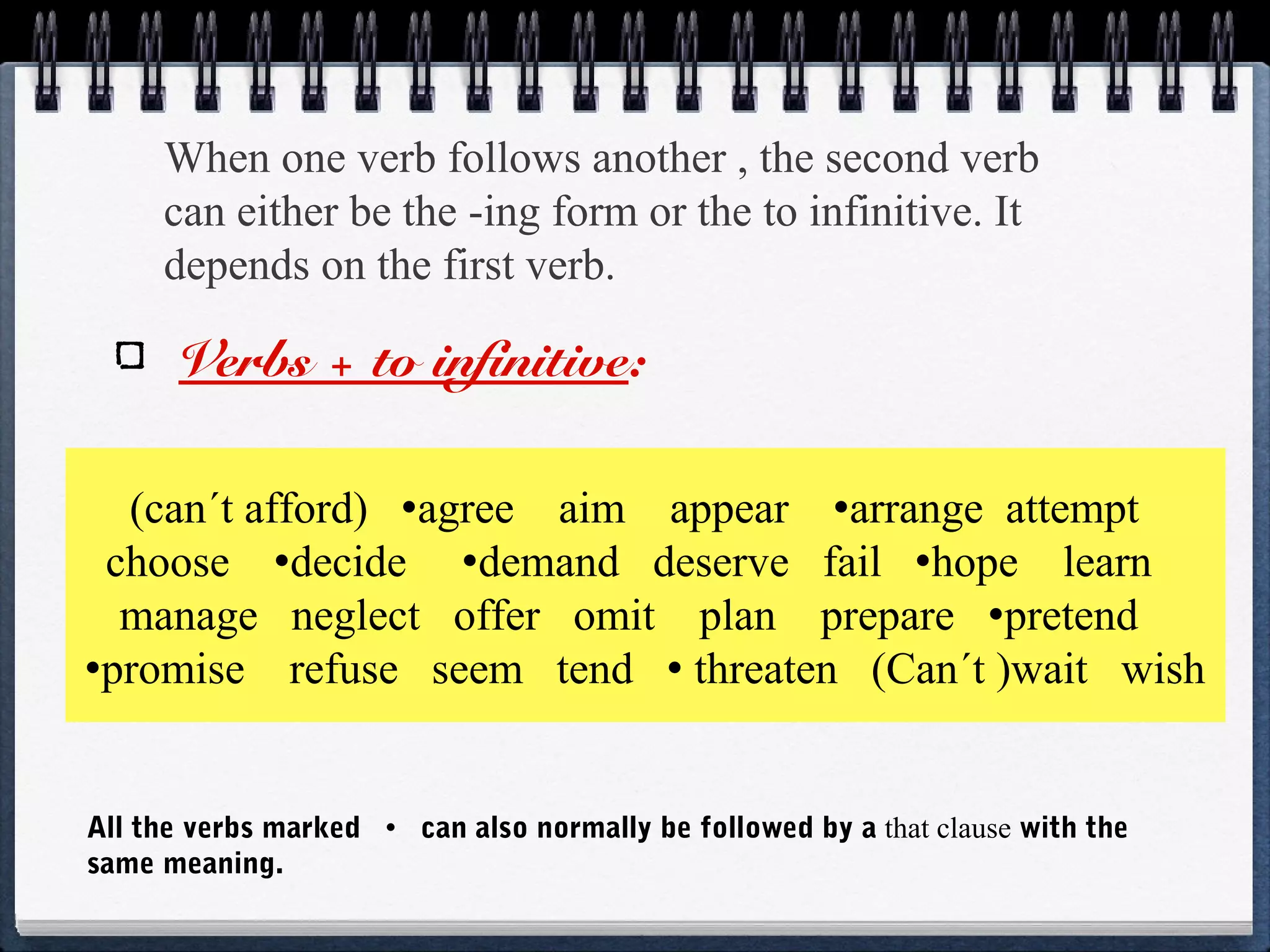 Verb+ infinitive; verb + infinitive without to | PPT