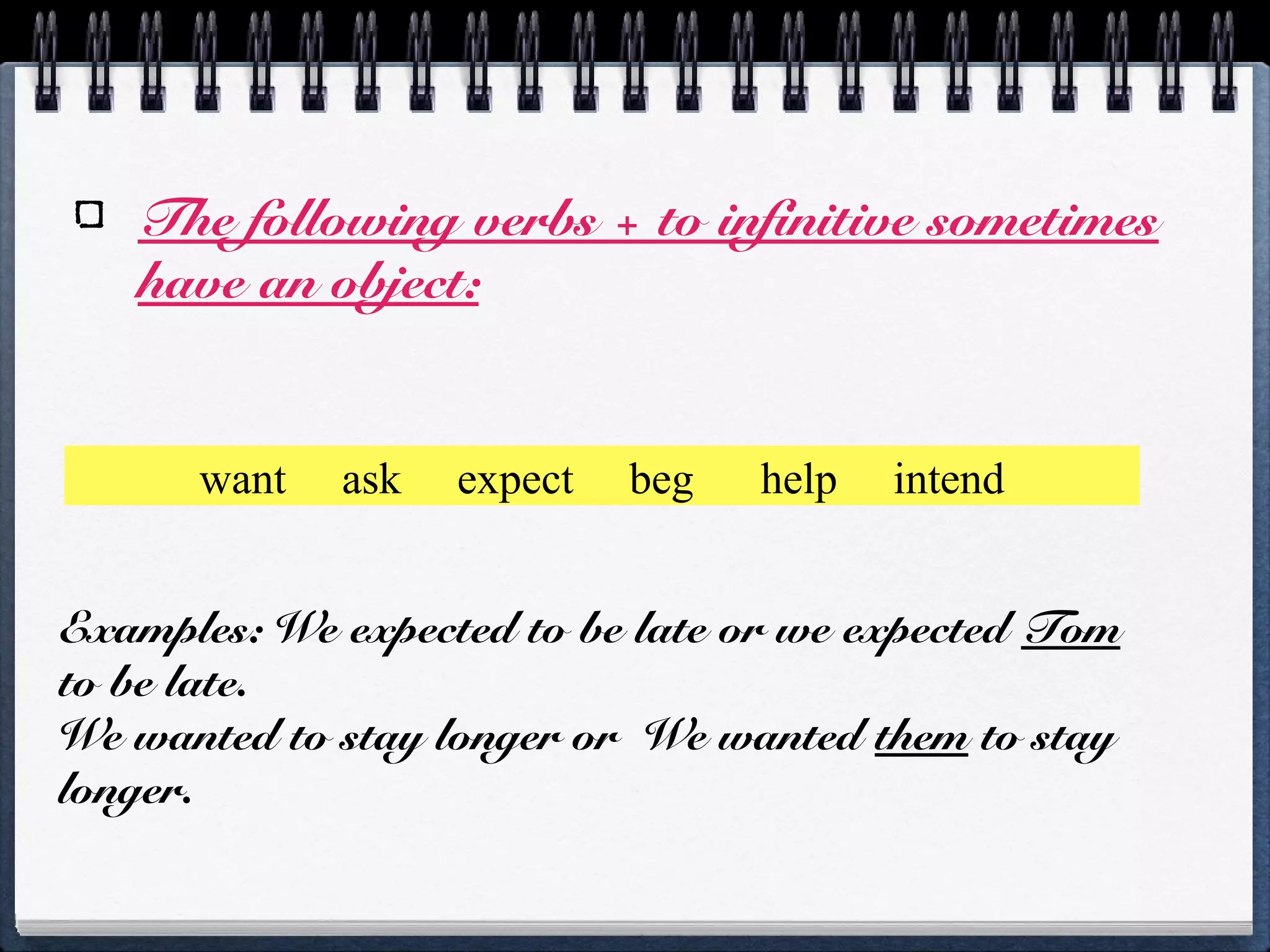 Verb+ infinitive; verb + infinitive without to | PPT