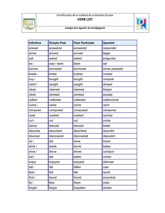 Verb list | DOCX