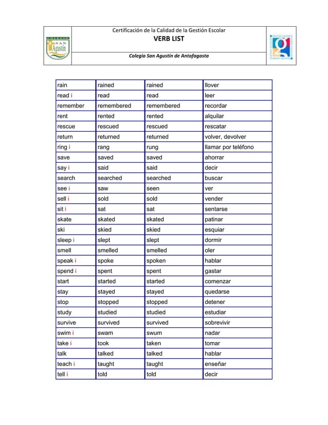 Verb list | DOCX