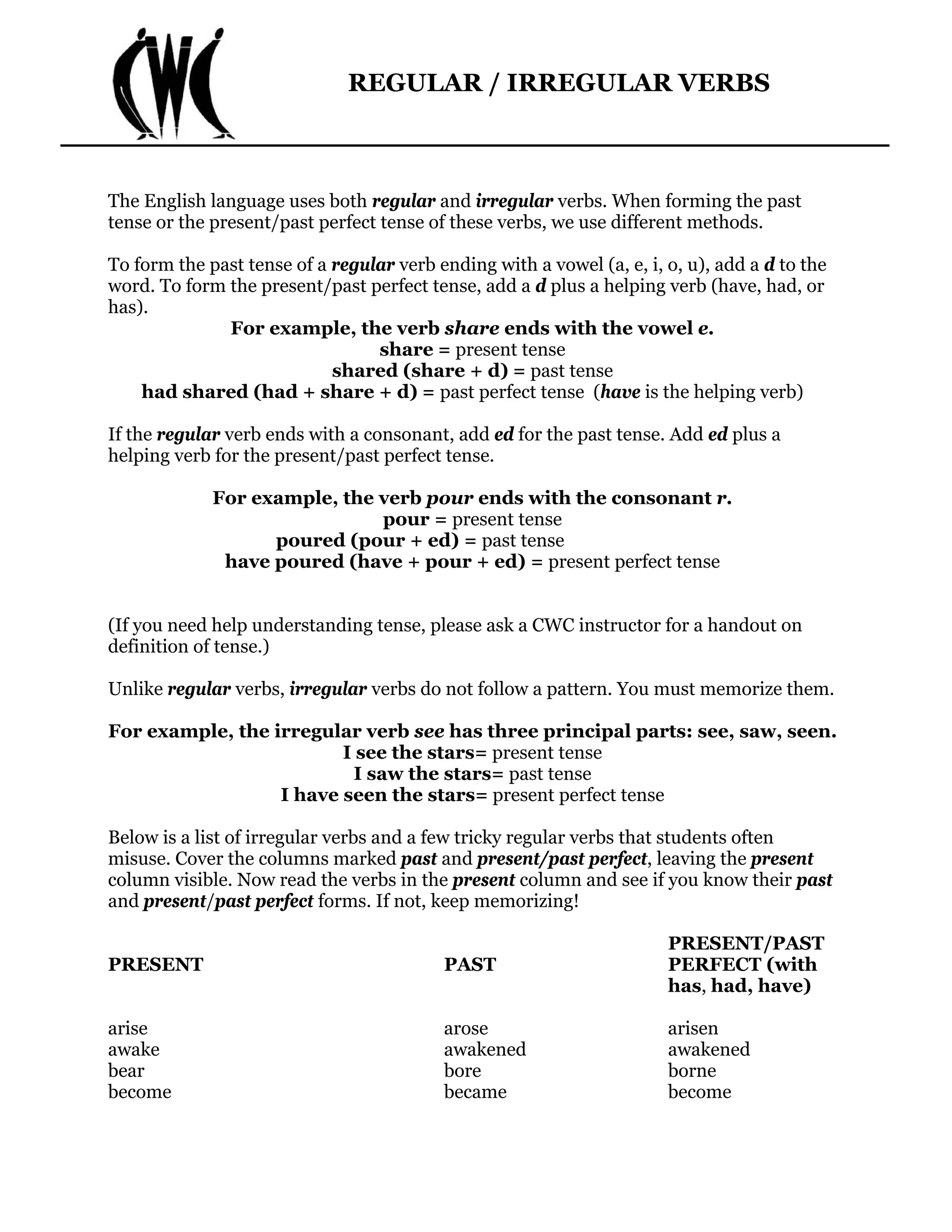 Verb list irregular | PDF