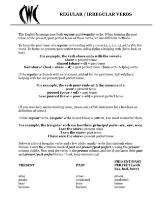 Verb list irregular | PDF