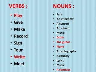 Verb + noun prhases related to music industry | PPTX