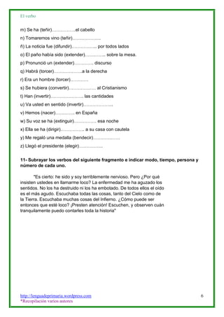 Ejercicios repaso Verbos | PDF