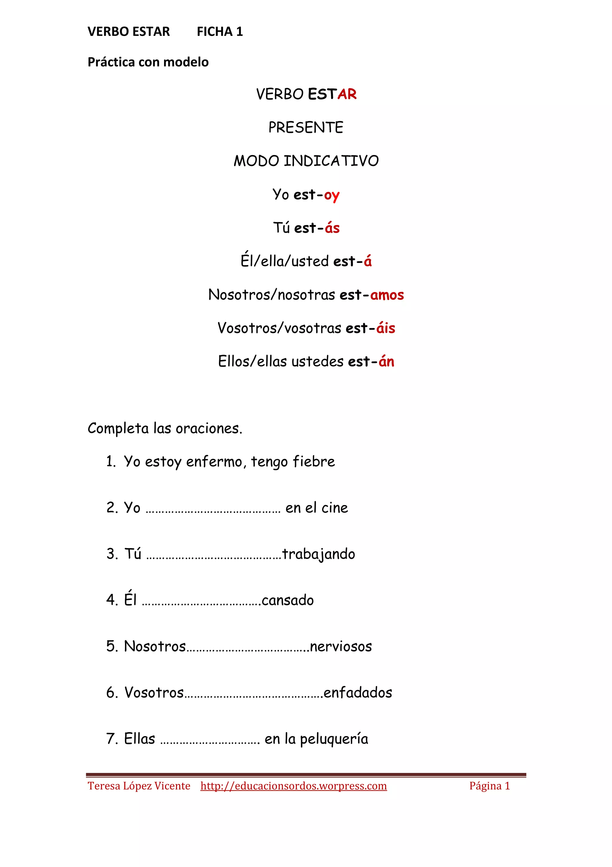 Verbo estar presente | PDF