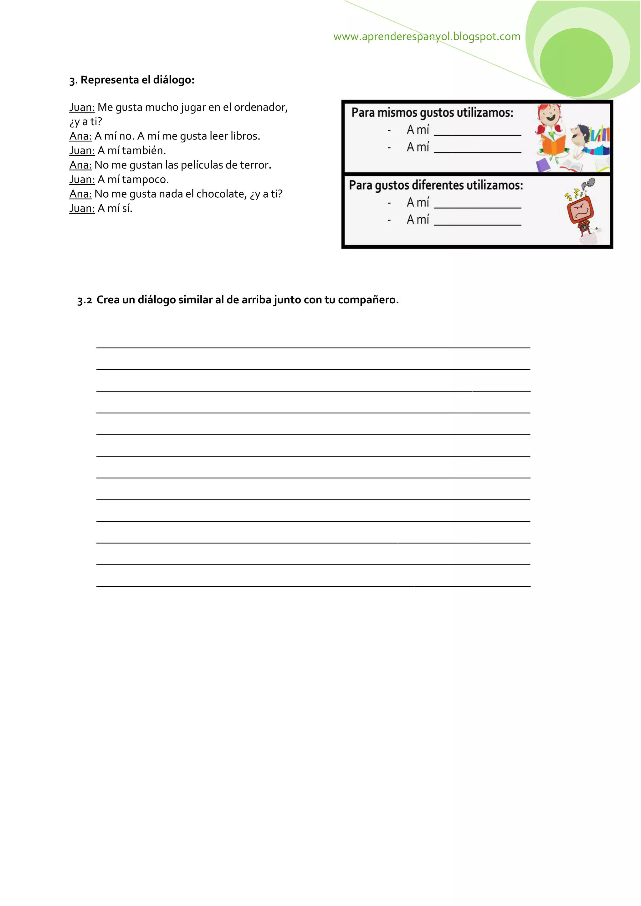 Verbo gustar. Ejercicios y tabla | PDF