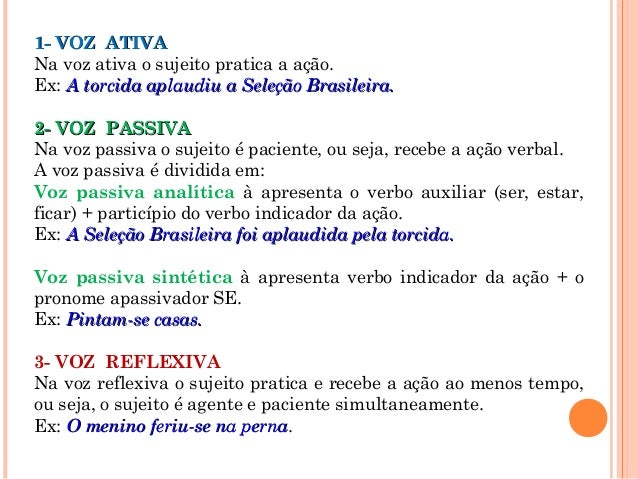 Voz Ativa Passiva E Reflexiva Exemplos Novo Exemplo