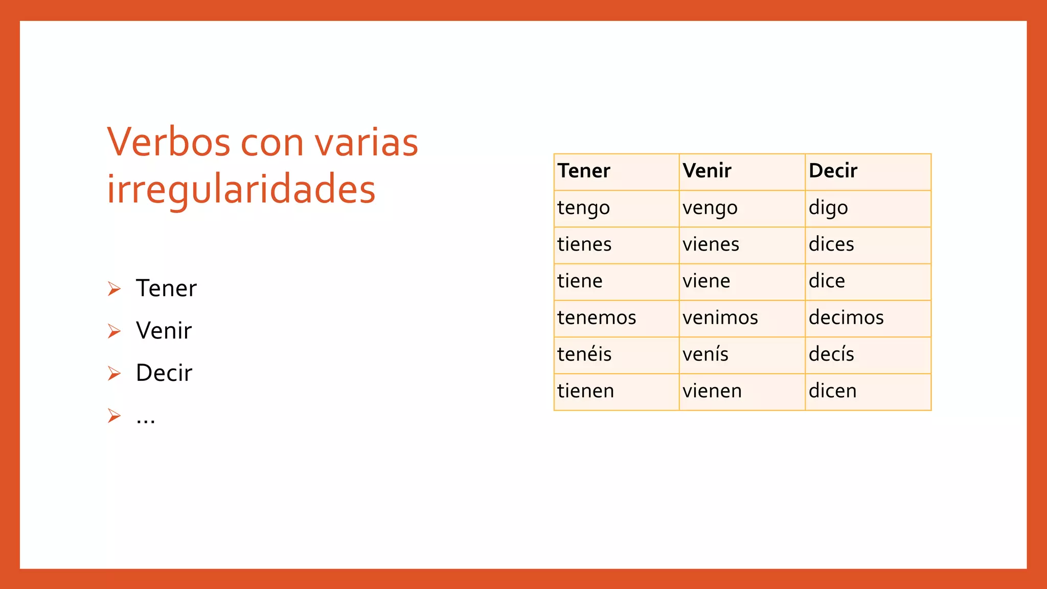 Verbos irregulares en presente de indicativo | PPTX