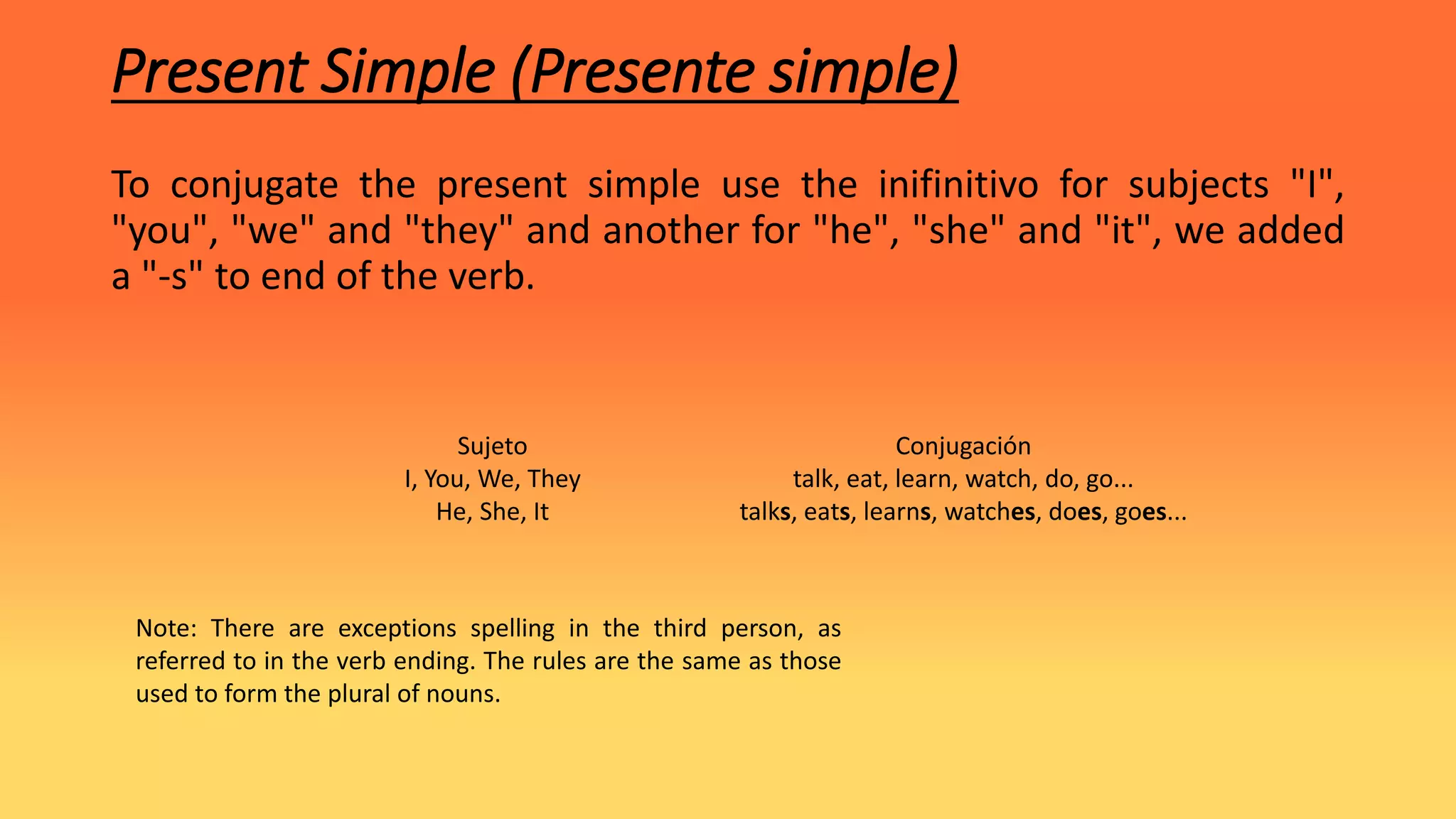 Verbos de presente Simple, Pasp y Futuro | PPTX