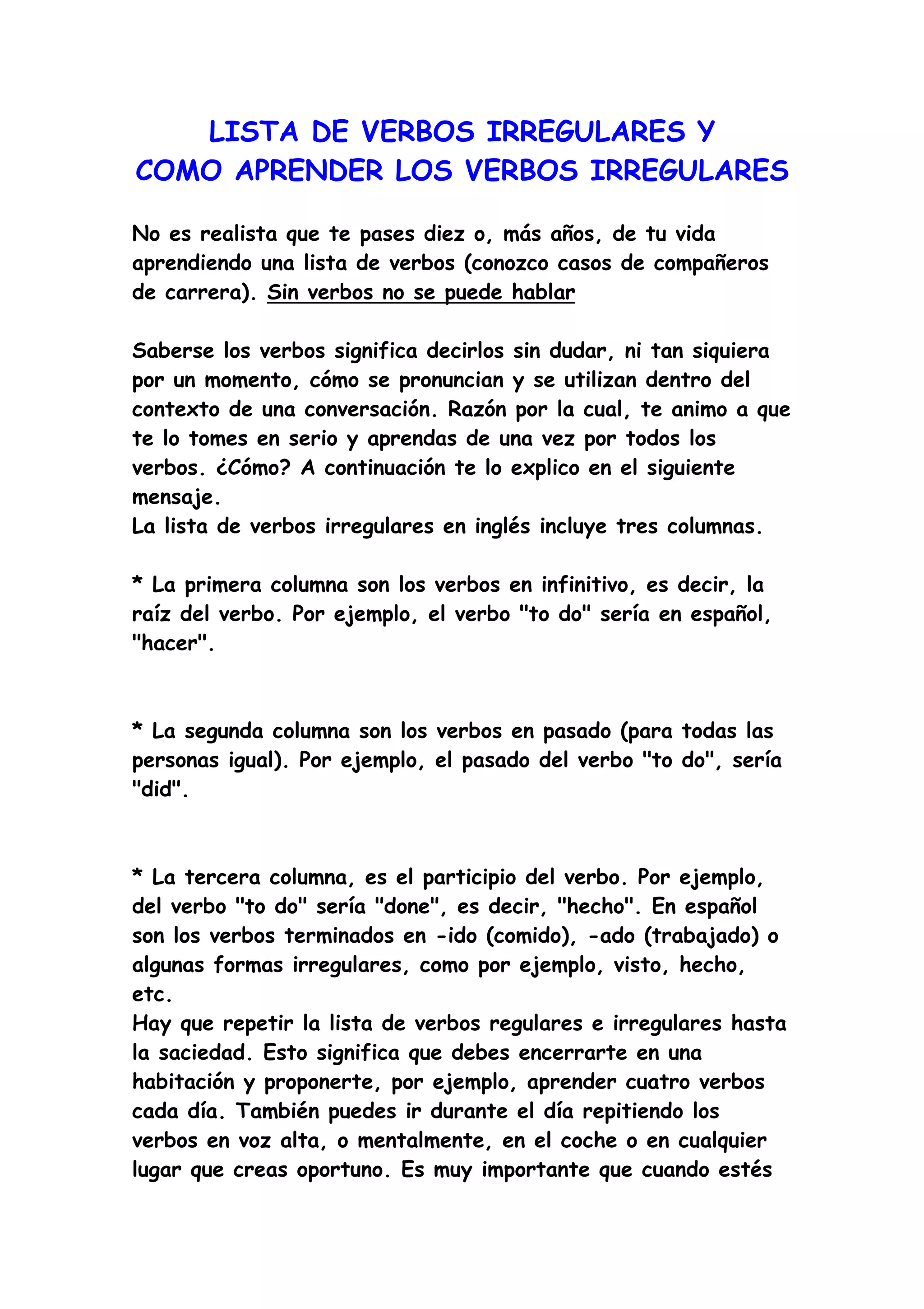 Verbos irregulares | PDF