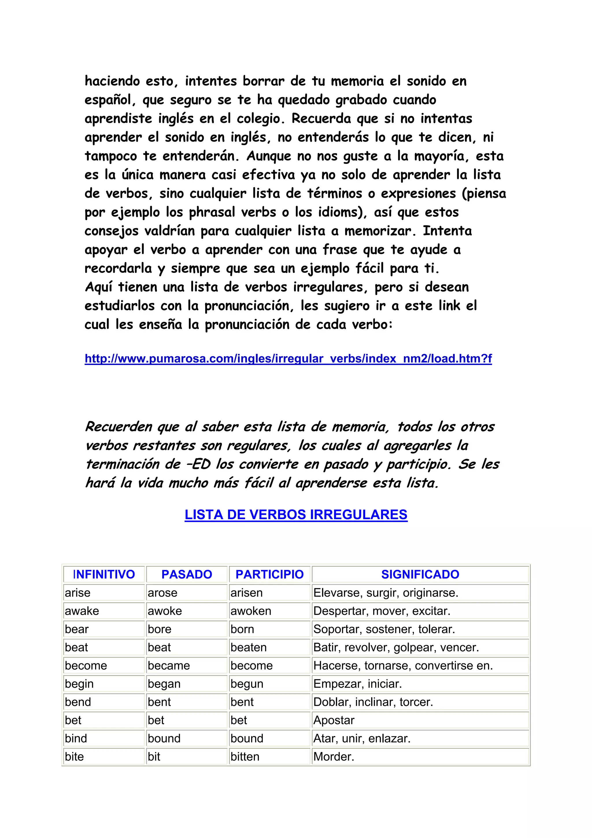 Verbos irregulares | PDF
