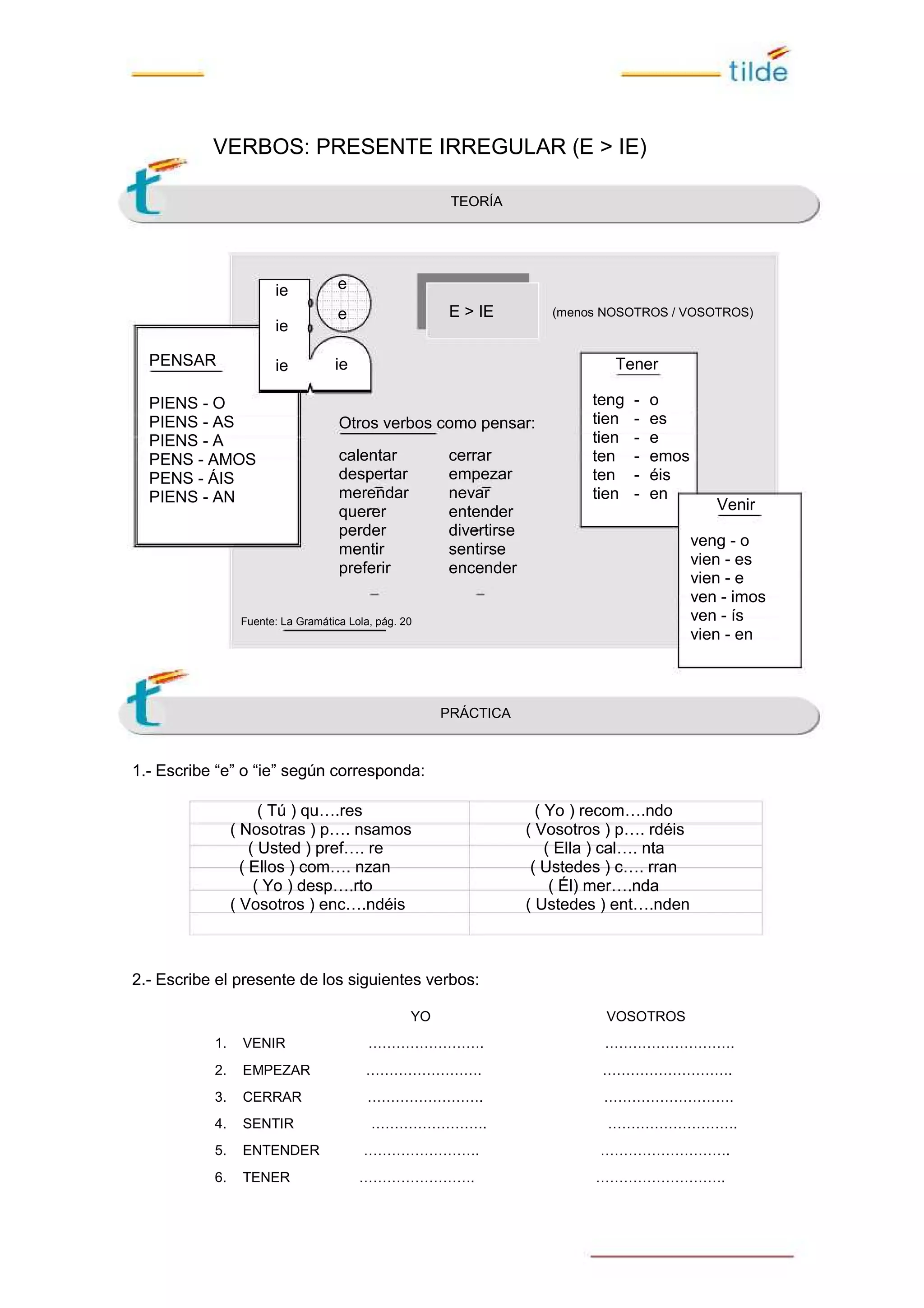 Verbos irregulares y ejercicios de práctica.blog de hispanistas de ...