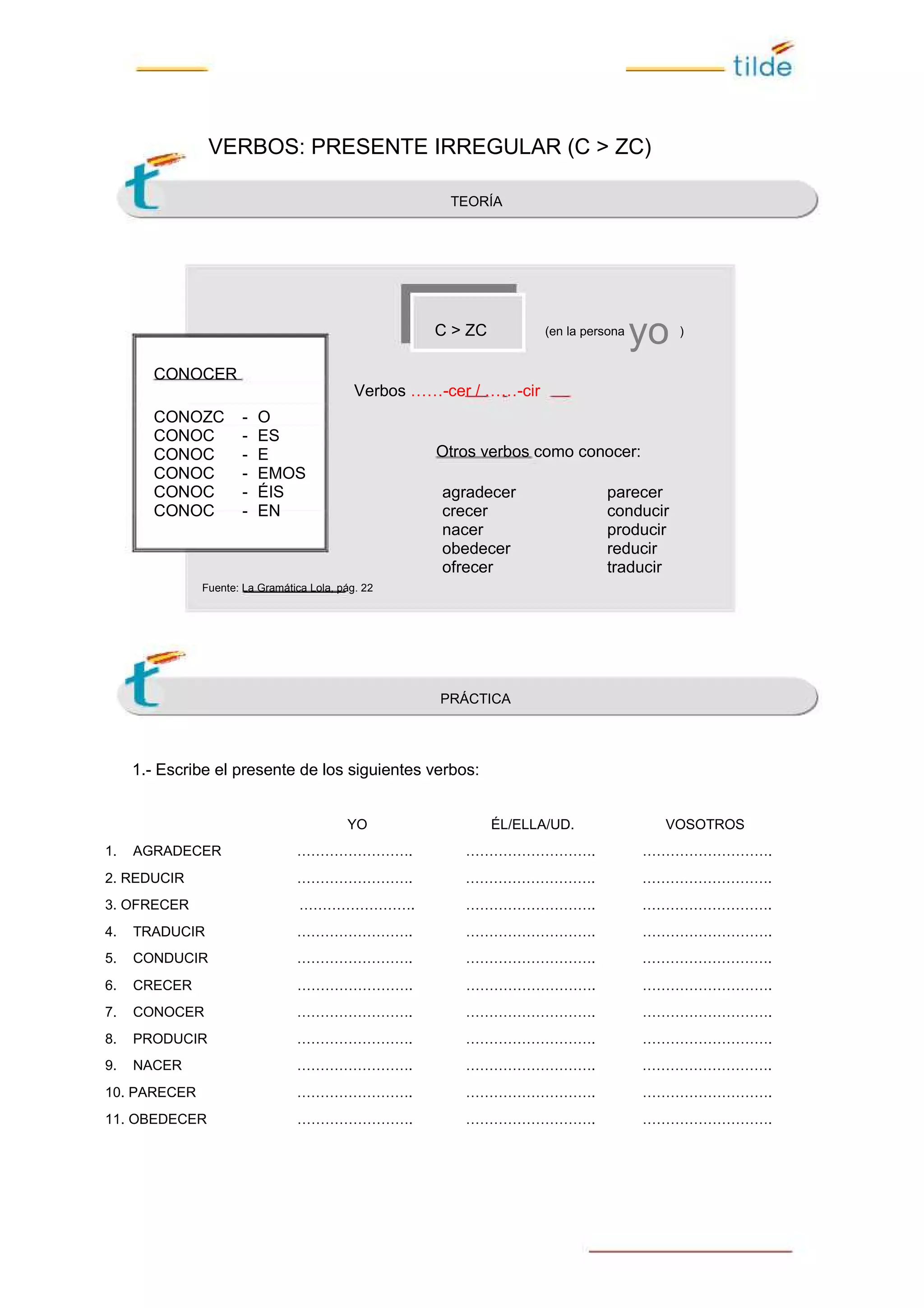 Verbos irregulares y ejercicios de práctica.blog de hispanistas de ...