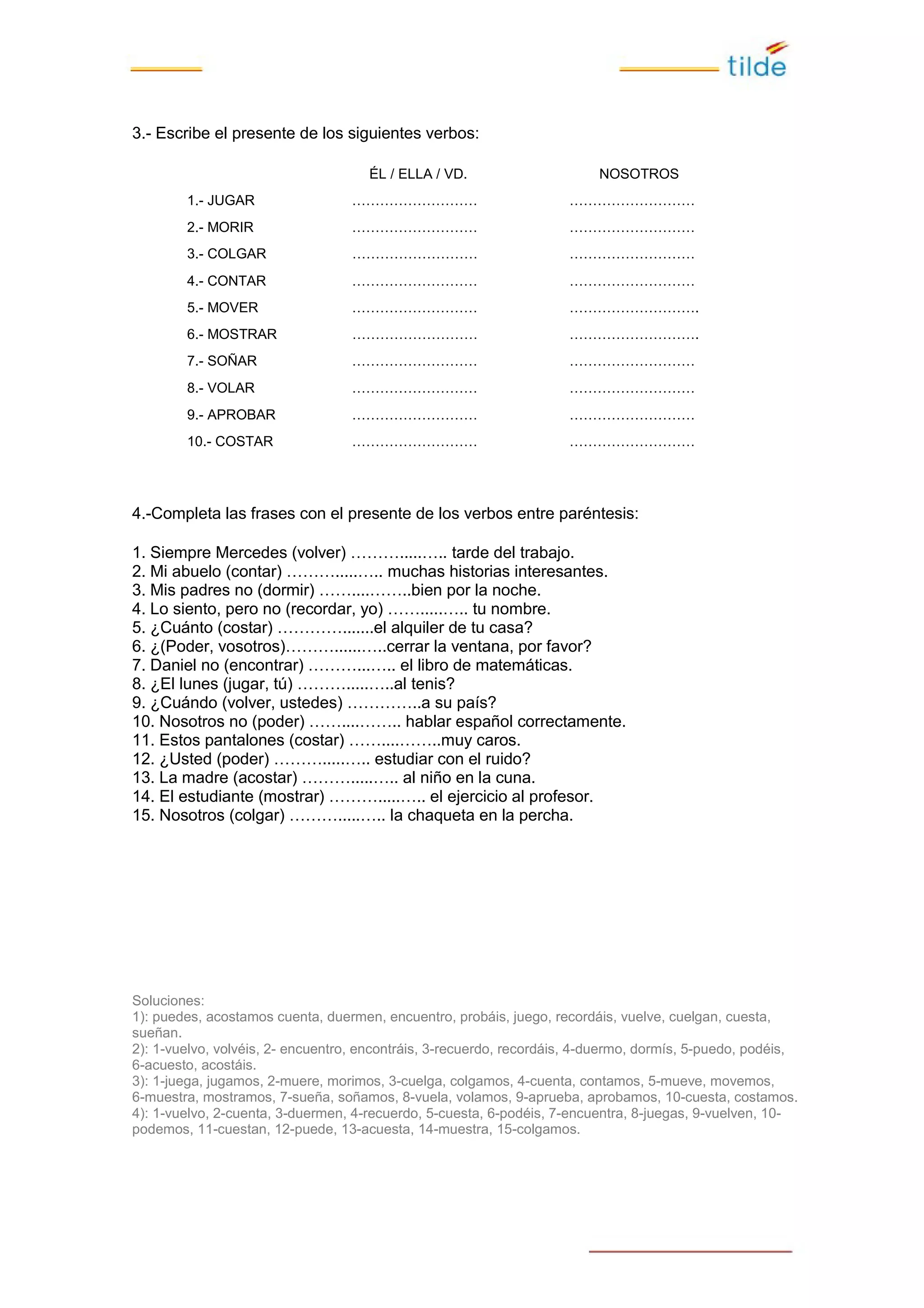 Verbos irregulares y ejercicios de práctica.blog de hispanistas de ...