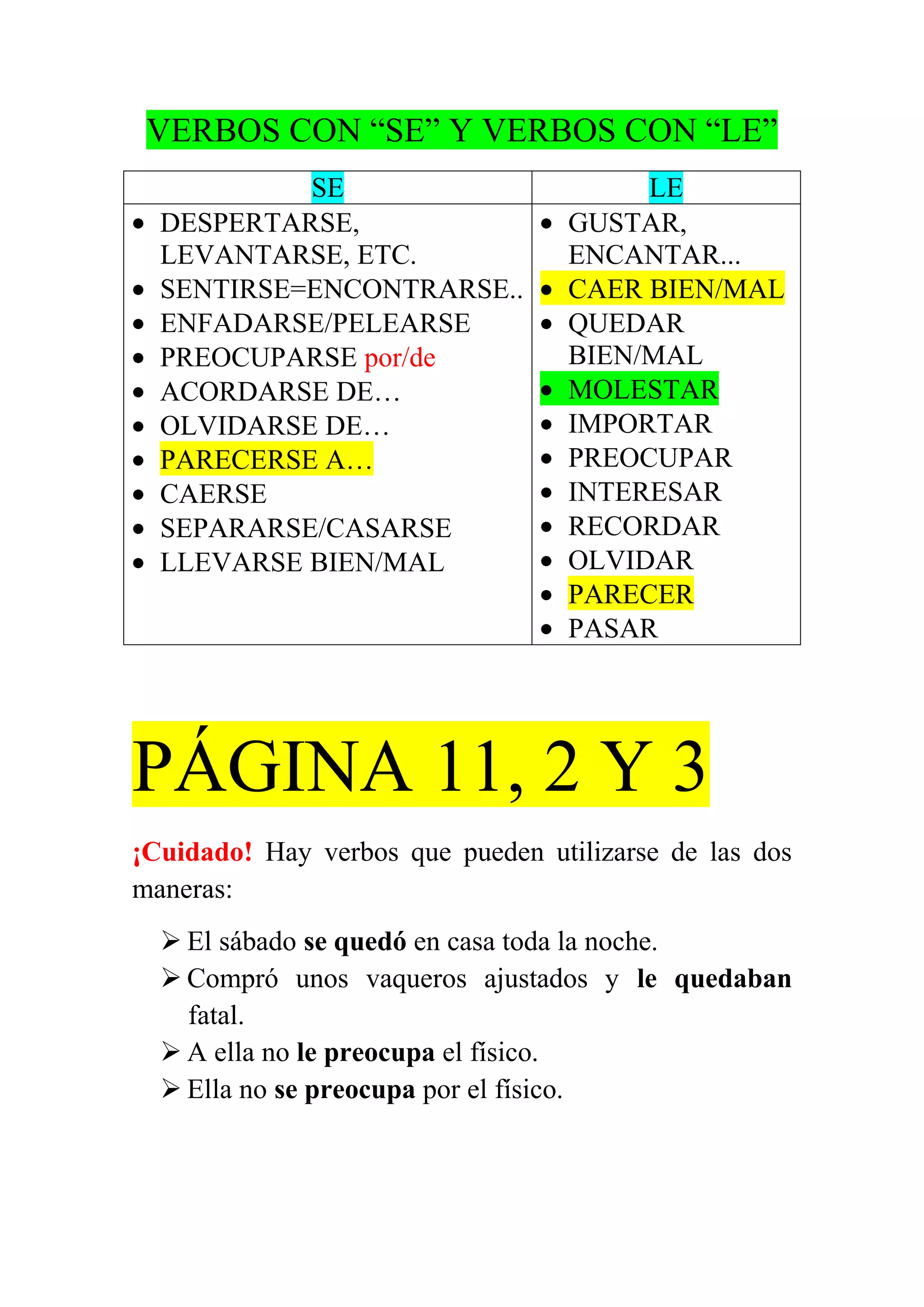 Verbos le y se | DOCX