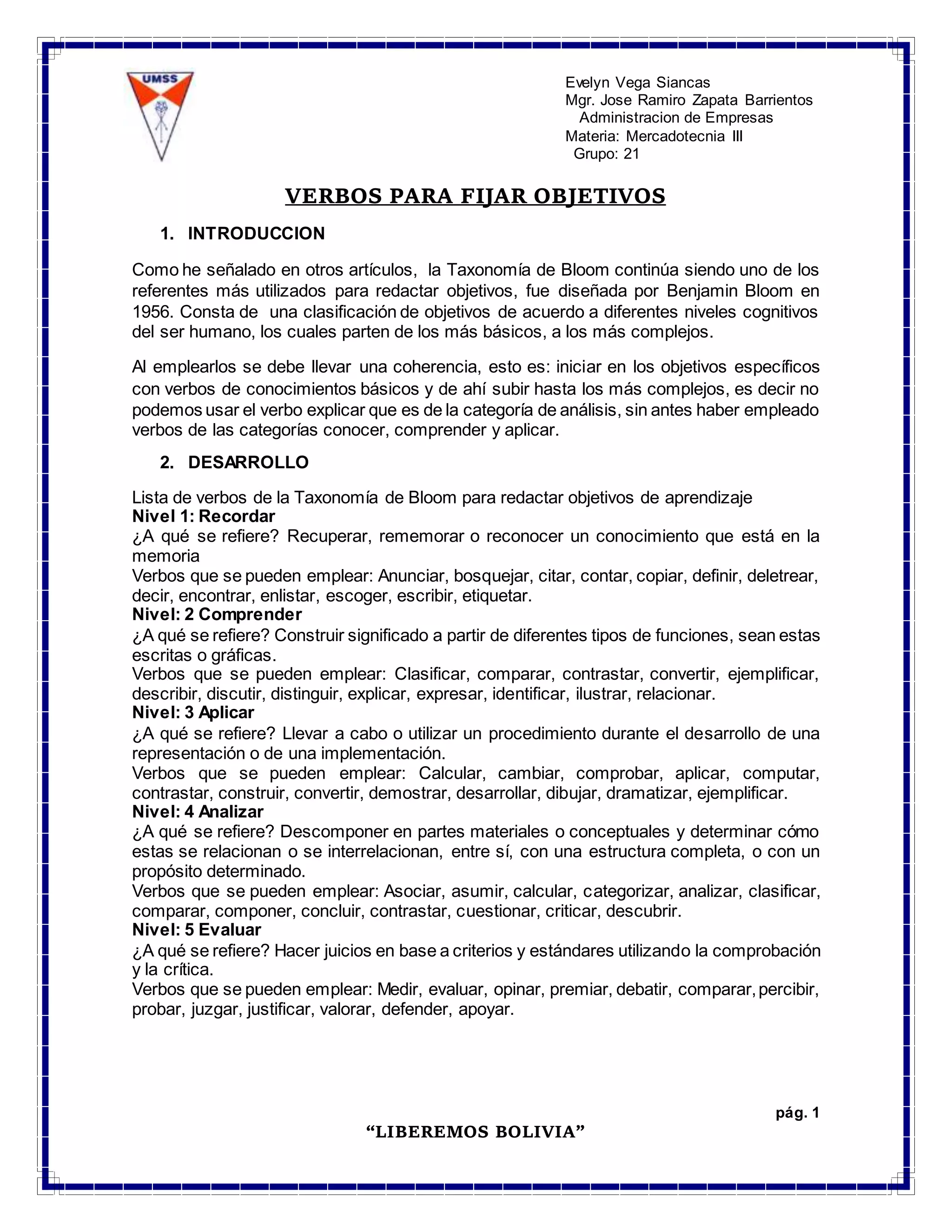 #16 VERBOS PARA FIJAR OBJETIVOS | DOCX