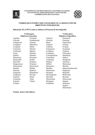Verbos que se utilizan en la redacción de objetivos | PDF