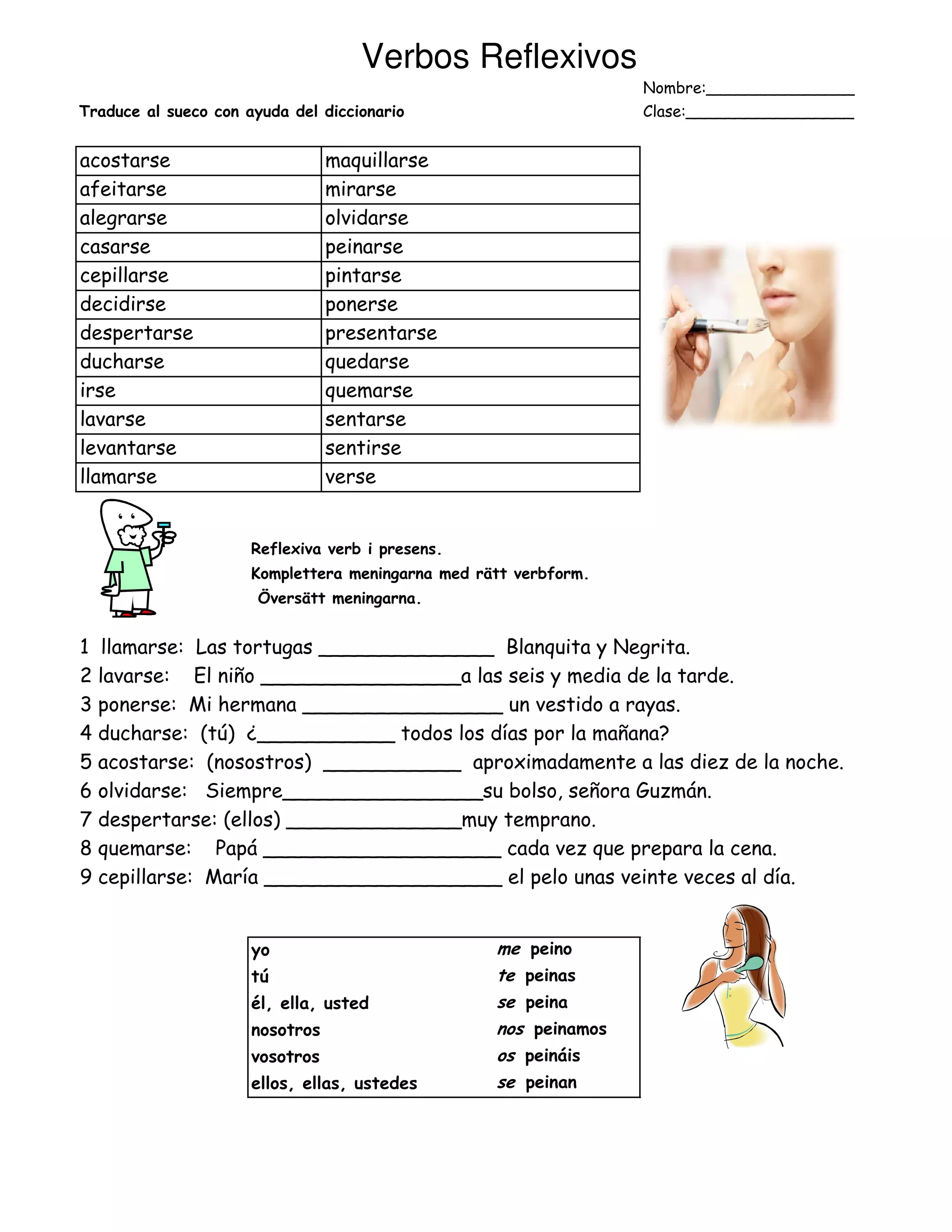 Åk 9: Verbos reflexivos | PDF