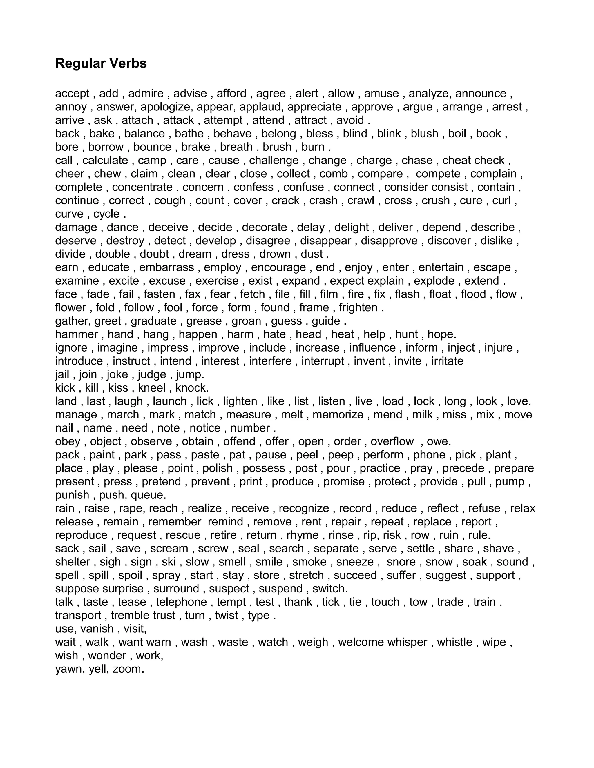 Verbos regulares | DOC