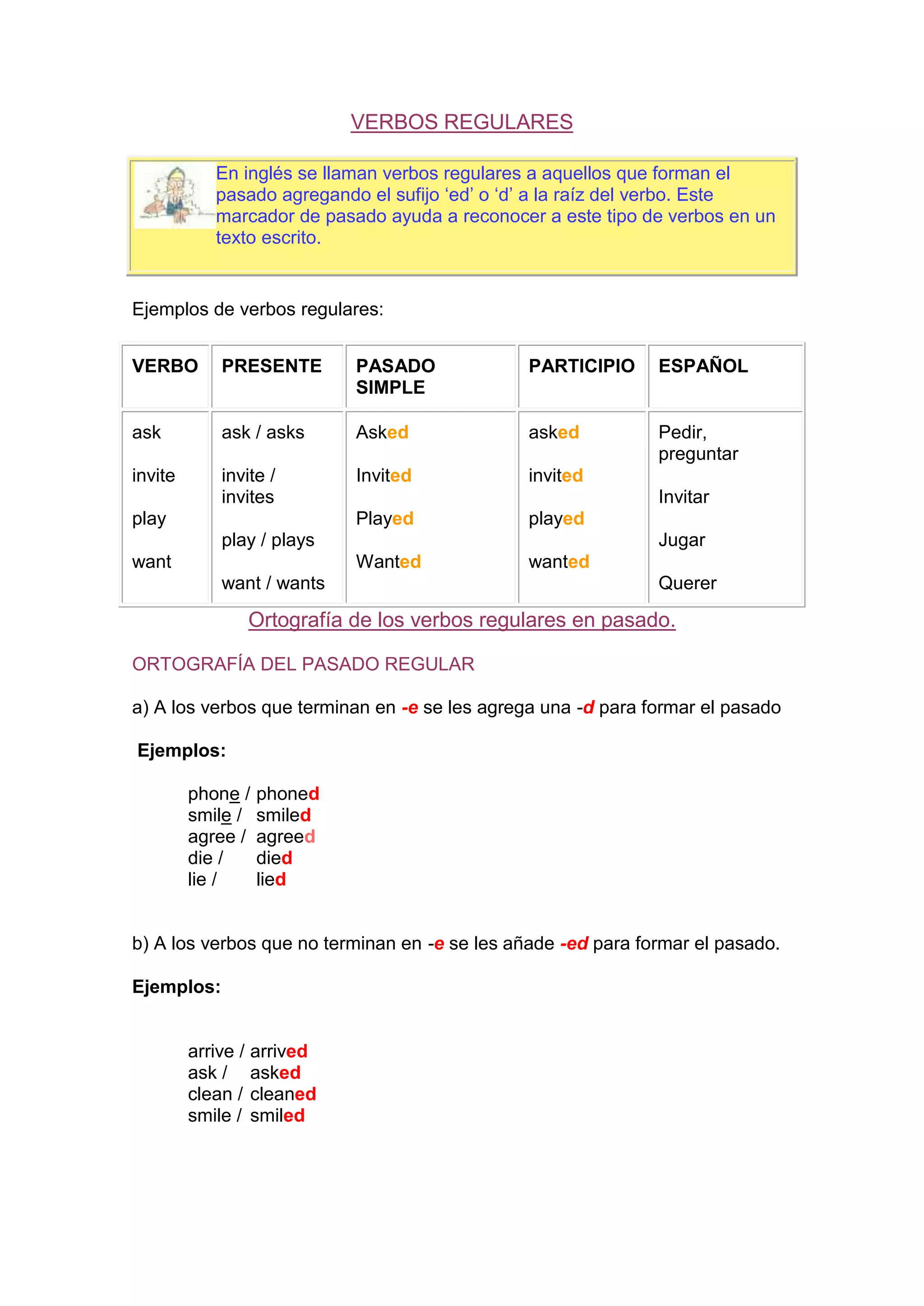 Verbos regulares | DOCX