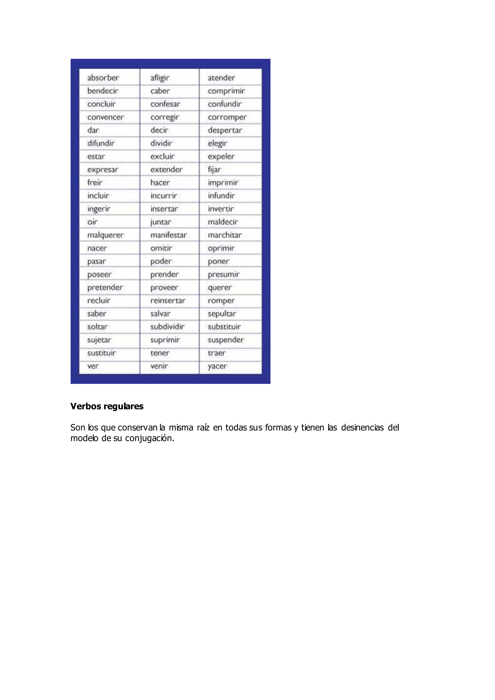Verbos regulares e iregulres | PDF