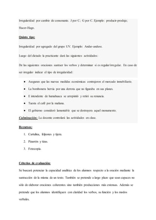 Verbos regulares e irregulares planif 2 | DOCX