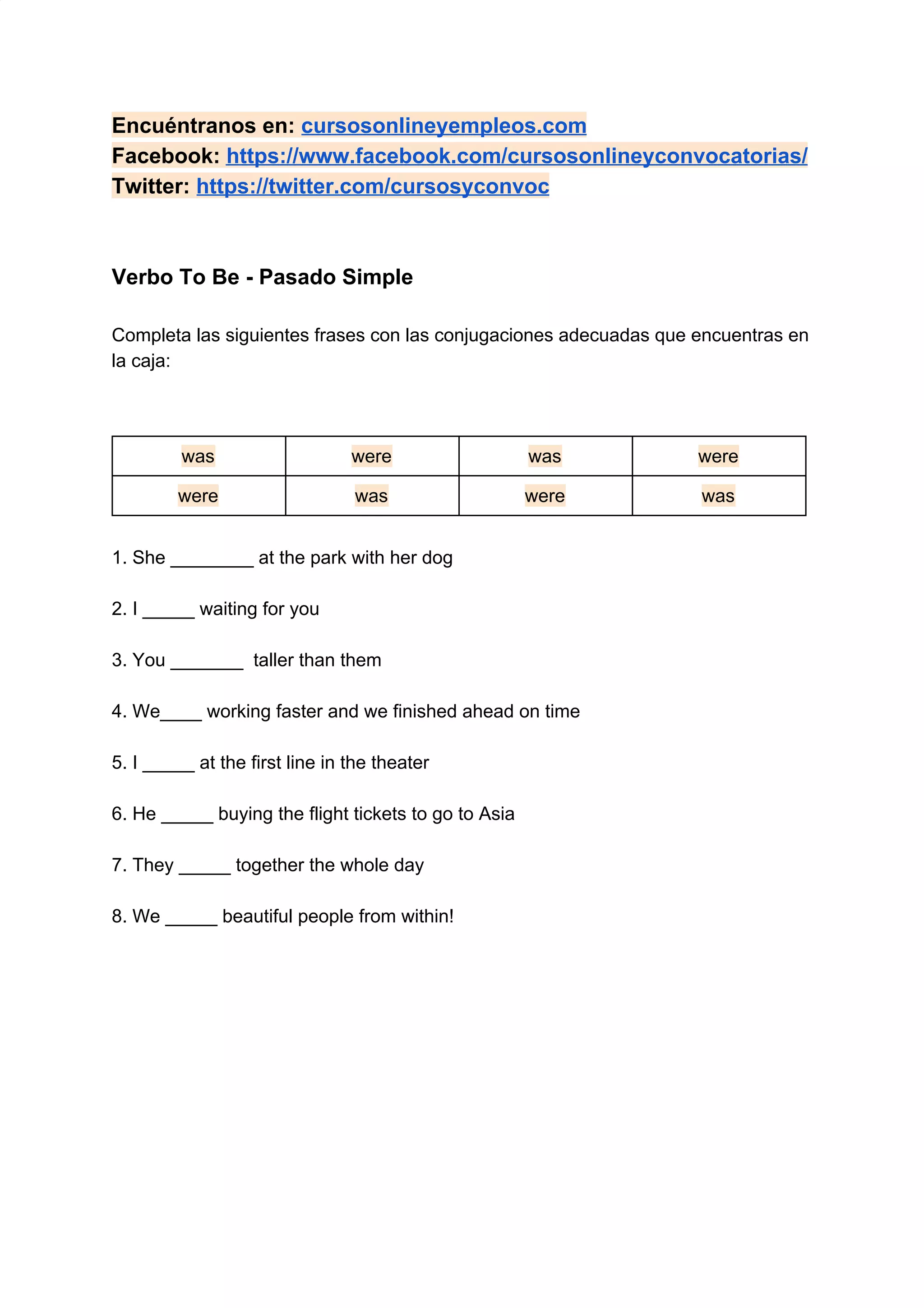 Verbo to be en ingles pasado | PDF