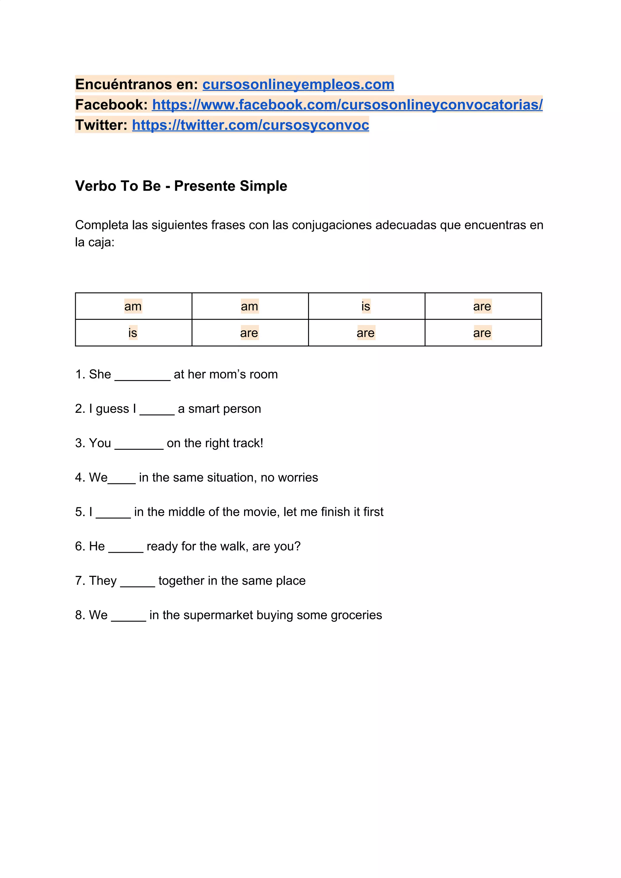 Verbo To Be En Ingles Presente Simple Pdf