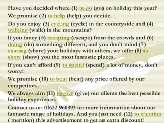 Verb patterns | PPT | Road Trips | Travel Type