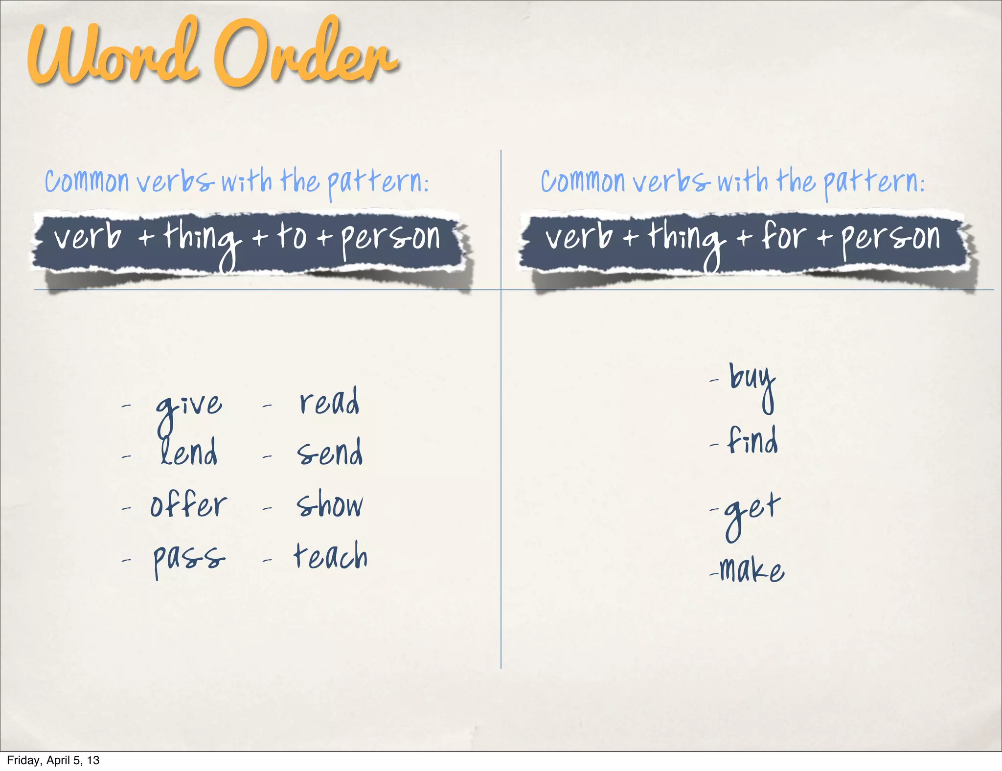 Introduction to Verb Patterns: Verbs that take 2 objects | PDF