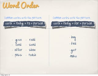 Introduction to Verb Patterns: Verbs that take 2 objects | PDF