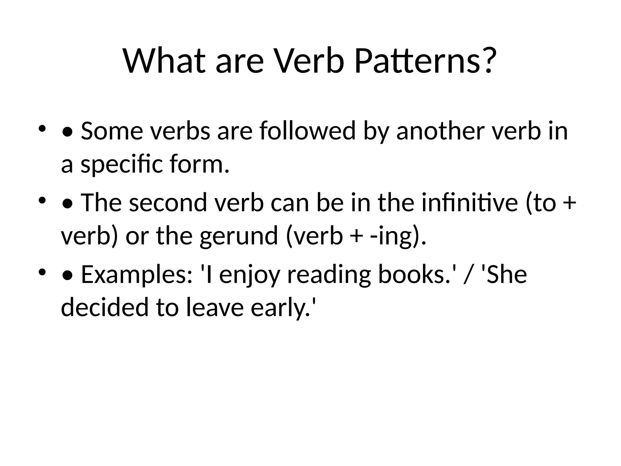 Verb Patterns A1 Level Presentation Pptx
