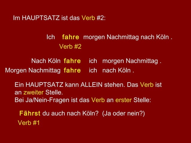 Position of the German Verb, Verbposition | PPT