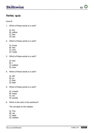 Verb quiz | DOC | Food & Drink