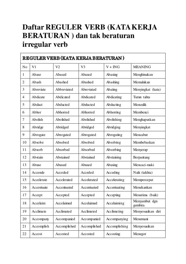 Kata Kerja V1 V2 V3 Untaian Kata 2019 Kata Kerja V1 V2 V3 Untaian Kata 2019