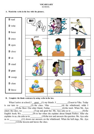 Vocabulary Matching Worksheet Action Verbs Worksheet