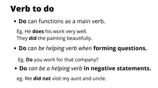Verbs , primary verbs, actions verb and examples | PPT