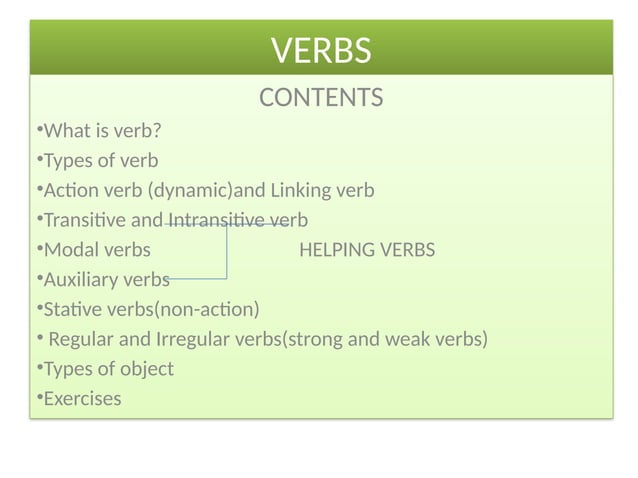 Verb and Types of Verbs( Brief Explanation with practice exercise and ...