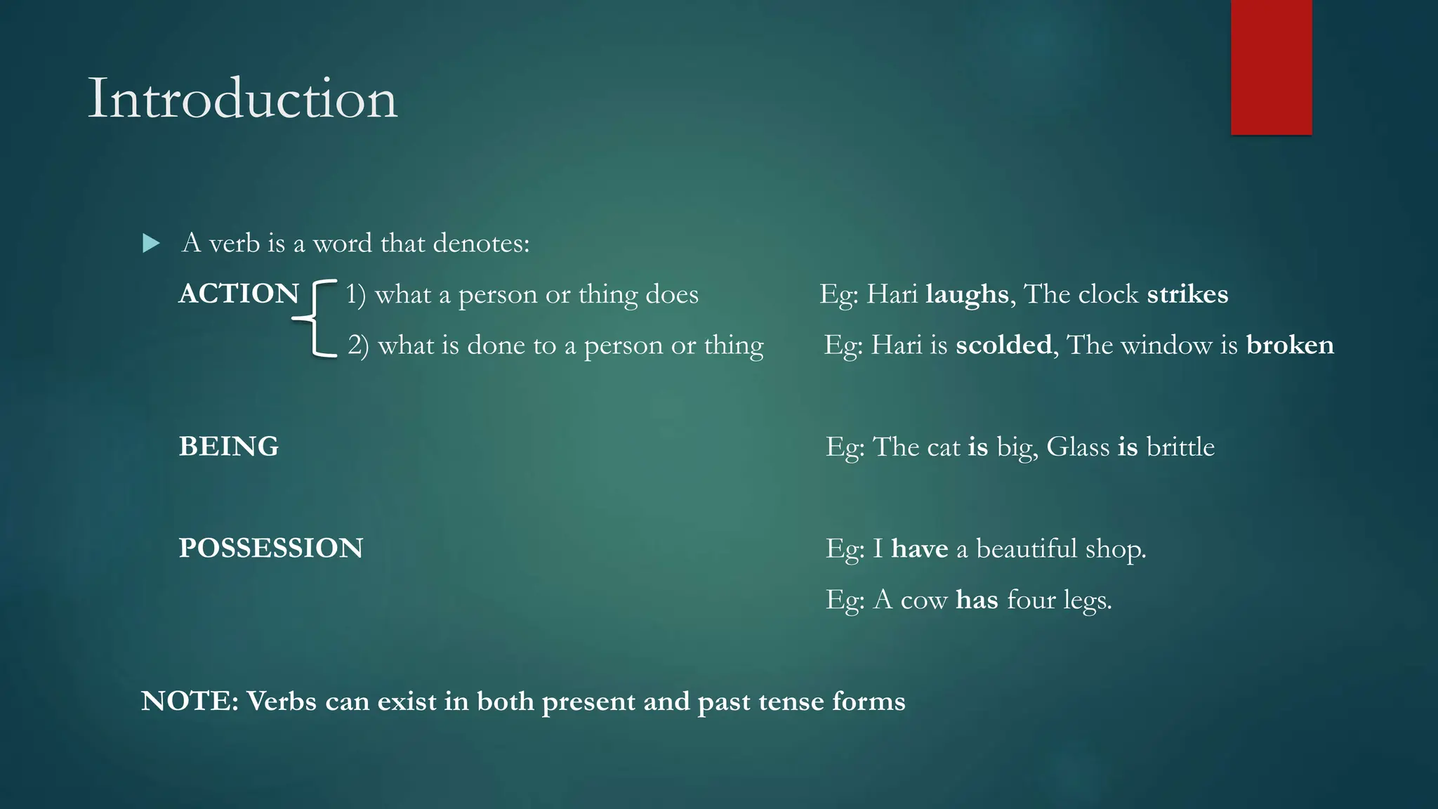 An introduction to Verbs, small PPT covering the basics | PDF