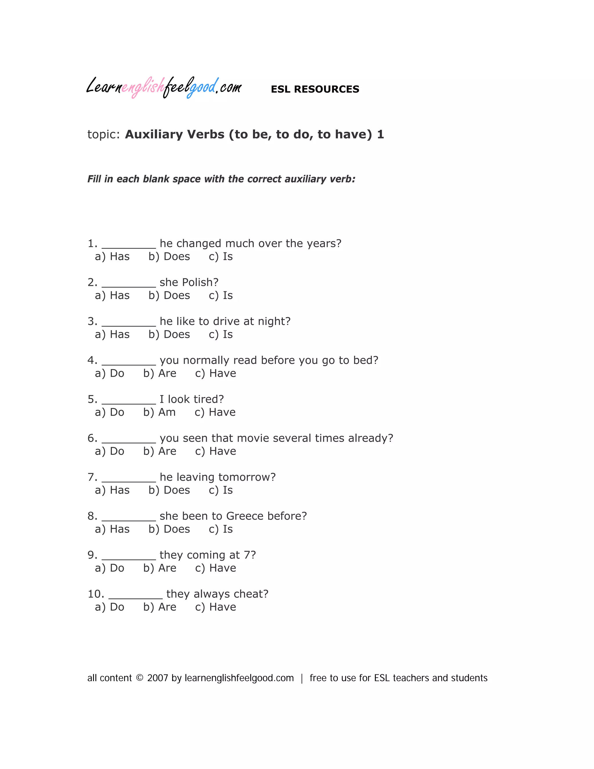 Verbs auxiliary1 | PDF