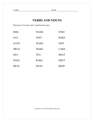 Verbs and Nouns | PDF