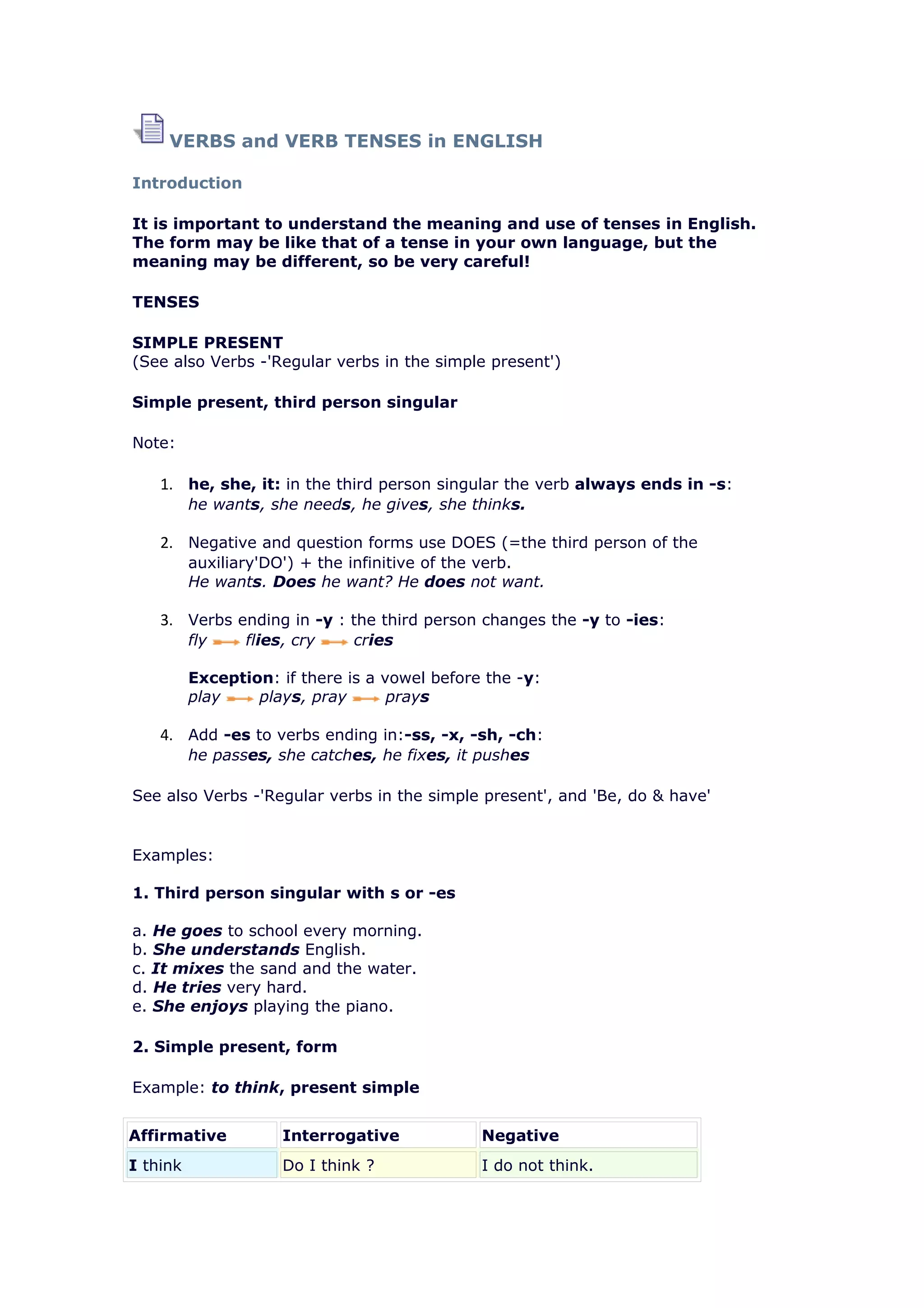 Verbs and verb tenses | PDF