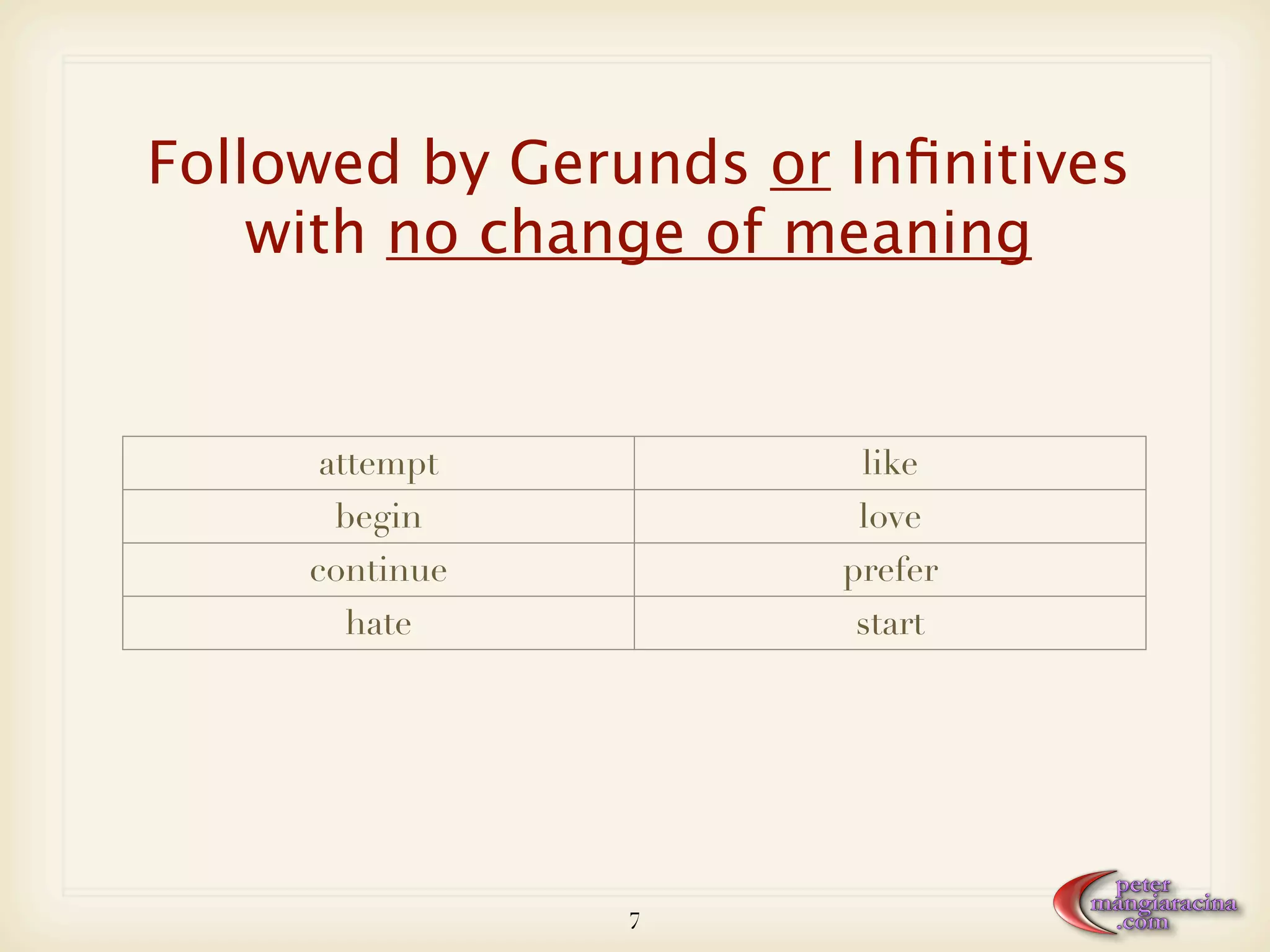 Verbs Followed by Gerunds or Infinitives | KEY