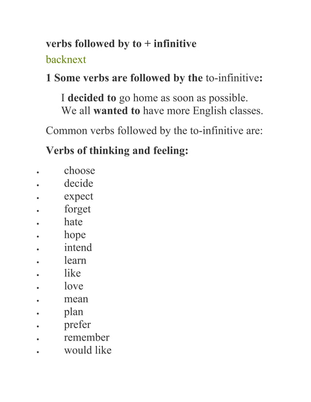 Verbs followed by to + infinitive | PDF