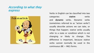 Types of verbs in the English Language Basic English | PPTX