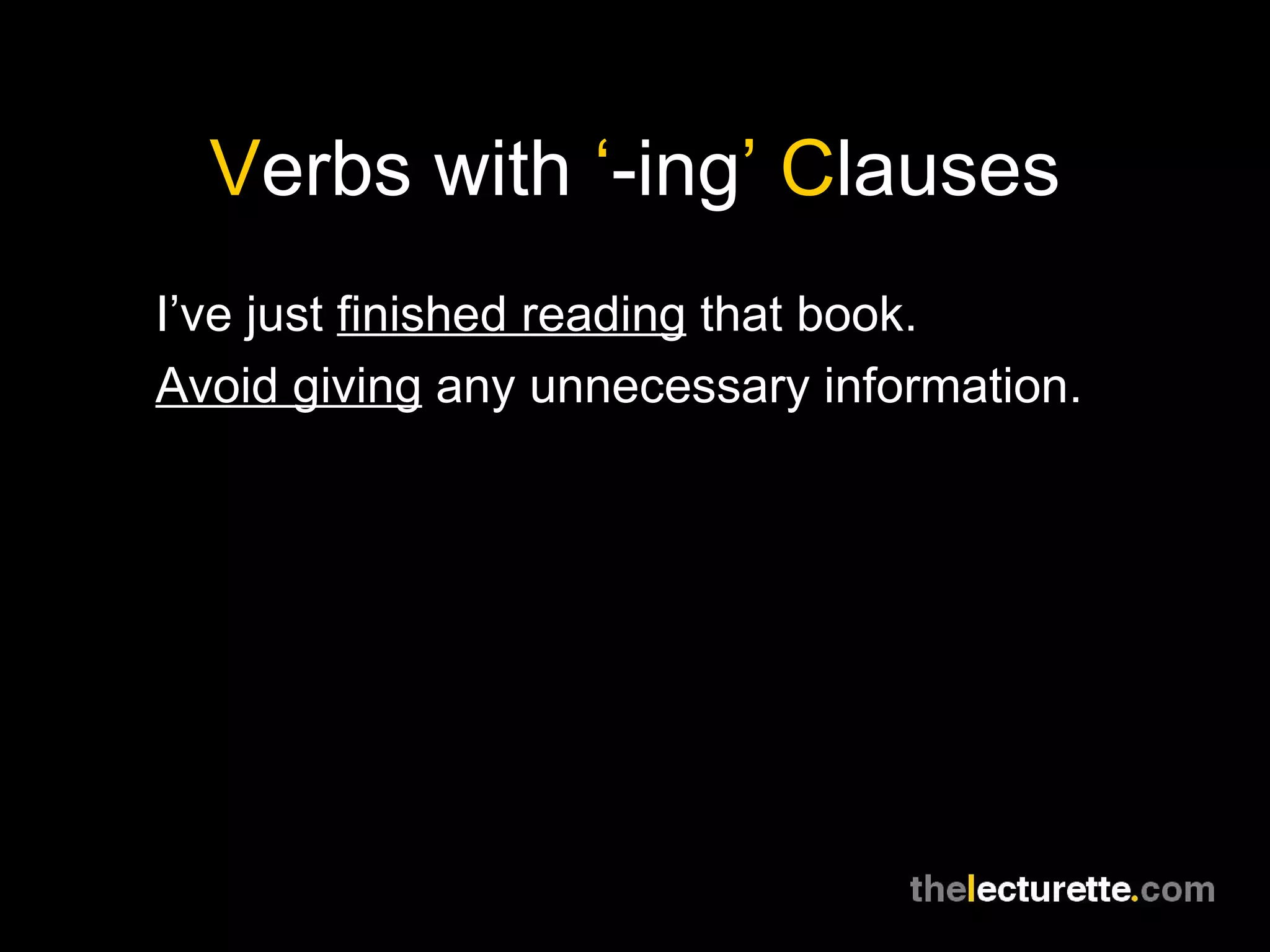 Verbs with '-ing' Clauses | PPT
