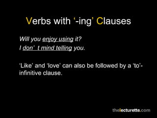 Verbs with '-ing' Clauses | PPT