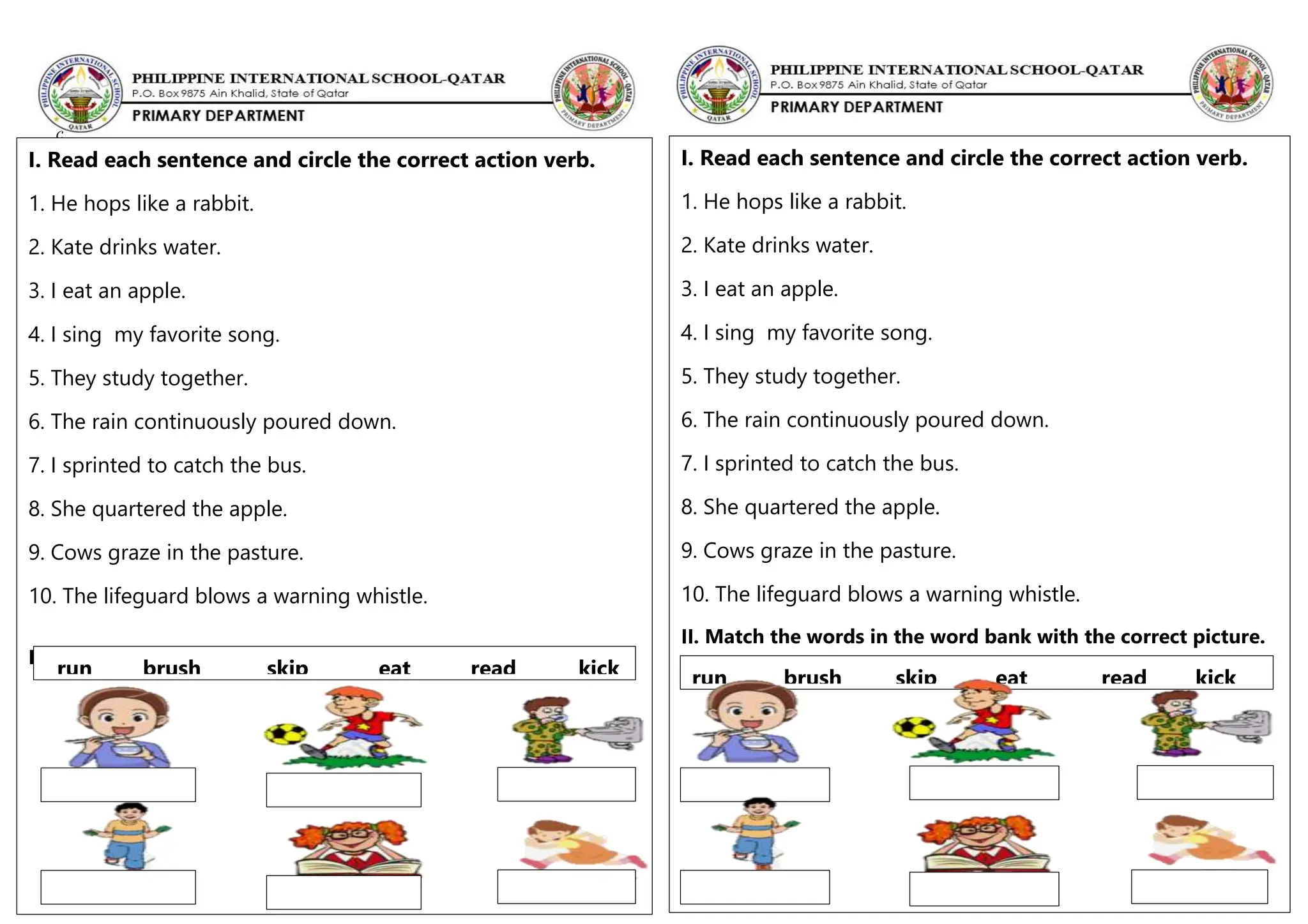 VERBS LESSON WORKSHEEY FOR GRADE 1 LEARNERS EASY TO ANSWER | DOCX